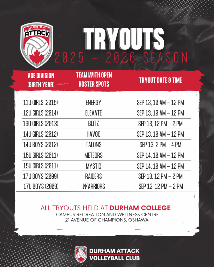 2025-2026 Durham Attack Tryouts – Day 2 | Durham Attack Volleyball Club
